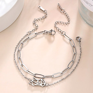 EUEAVAN Cute Animal Fox Pendant Layered Bracelet Charm Simple Creative Nine-tailed Fox Jewelry Girl Woman Girlfriend (Silver Fox)