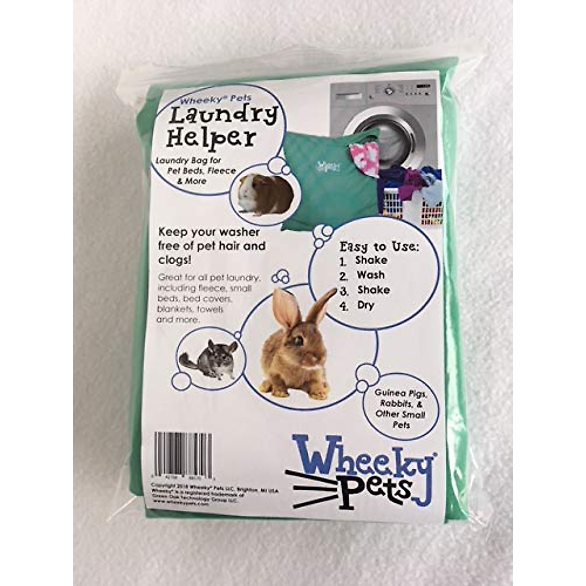 Wheeky Pets Laundry Helper, Laundry Bag for Pet Beds, Fleece, C&C Cage Liners, Midwest Cage Liners and More, for Guinea Pigs, Rabbits and Small Pets, Green/White, Size 29” W x 31” L