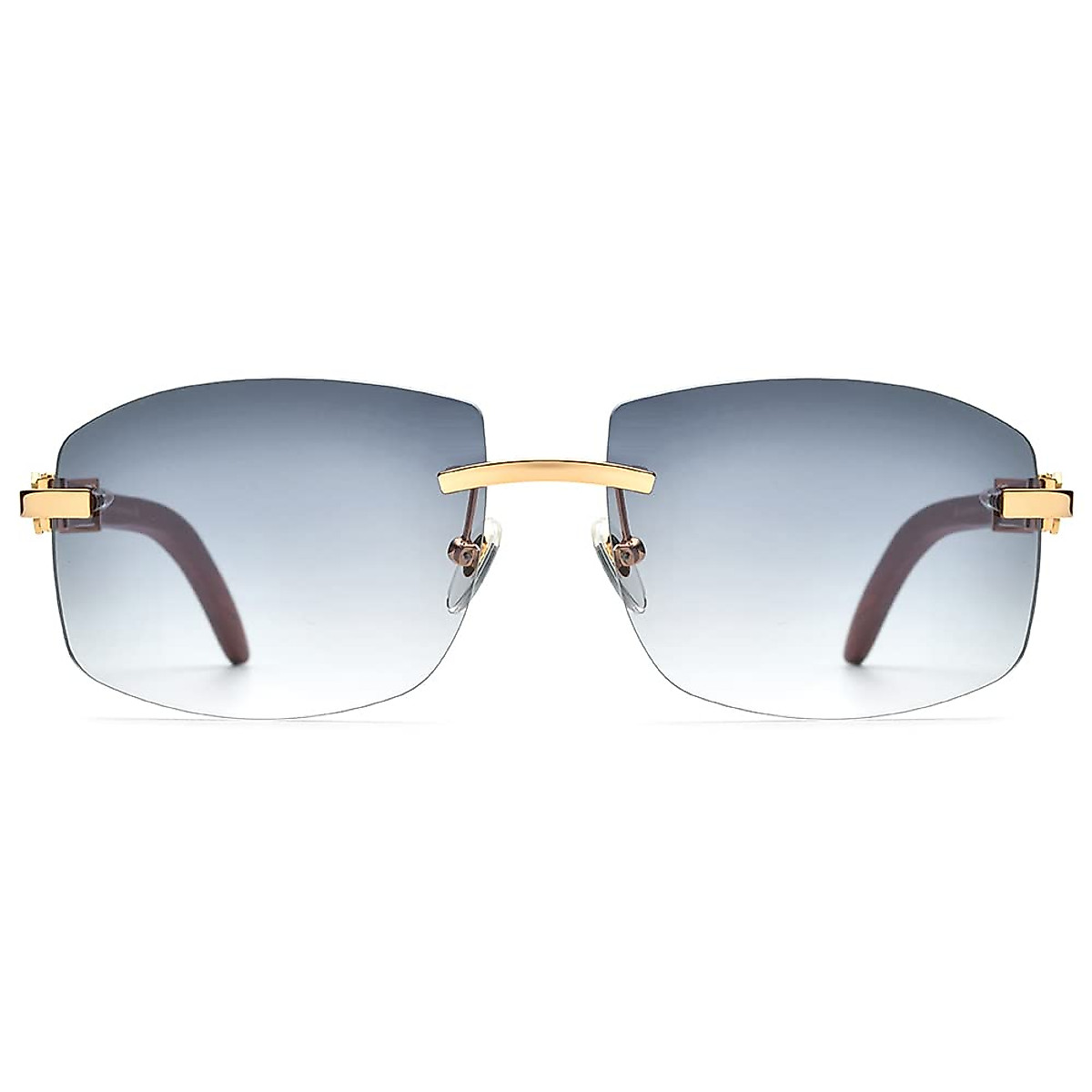 HEPIDEM 100% Really Buffalo Horn Sunglasses for Men,Rimless Square Buffs Sun Glasses (50259 Really Red Wood)