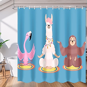 Aglebo Sloth Llama Flamingo Shower Curtain Fabric Shower Curtain Set with 12 Hooks Water-Proof 72 * 72 Inches for Bathroom Beach Caravan Hotel