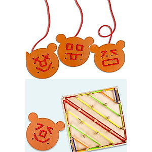 YHZAN Wooden Geoboard Graphing Peg Board Montessori Toddler Sensory Toy Colorful Rubber Bands Pattern Cards Preschool Learning Game