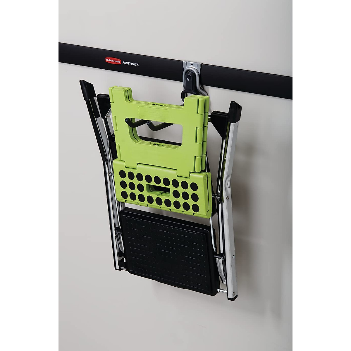 Rubbermaid Rail Garage Organization Multi-Purpose Hook, Wall Mounted Storage System, Direct Mount into FastTrack Garage Rail, Holds up to 50 pounds - Satin Nickel (1784459)