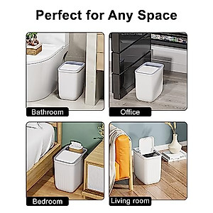 Runsand 3 Pack Small Bathroom Trash Can with Pop-Up Lid, 1.8Gal Slim Trash Bin with Storage Grid Lid, 7L Garbage Can Waste Basket for Bedroom, Laundry Room, Office, Dorms with White-Gray Colors