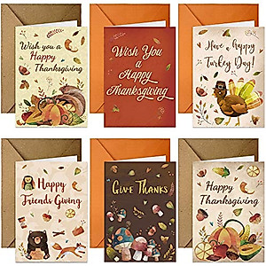 FANCY LAND 12 Thanksgiving Greeting Cards Thanksgiving Cards with Envelopes 5 X 7 for Kids Adults Friends Family