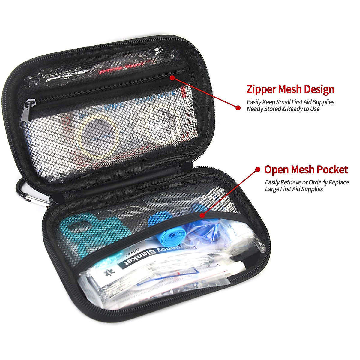 TIANBO FIRST Mini First Aid Kit, 107 Pieces Hard Shell Small Medical Pouch, Lightweight Emergency Survival Bag for Hiking Camping Backpacking Travel, Red