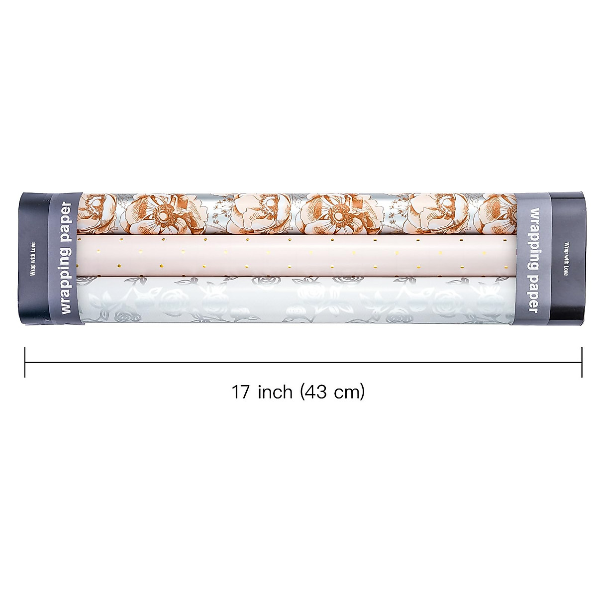 WRAPAHOLIC Wedding Wrapping Paper Roll - Mini Roll - 3 Rolls - 17 Inch x 120 Inch Per roll - Elegant Floral and Lace Printed Design for Bridal Shower, Birthday, Holiday, Baby Shower