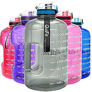 QuiFit Motivational 128 oz Water Bottle with Infuser - Times to Drink, BPA Free - Large Sports Bottle (Grey, 1 Gallon)