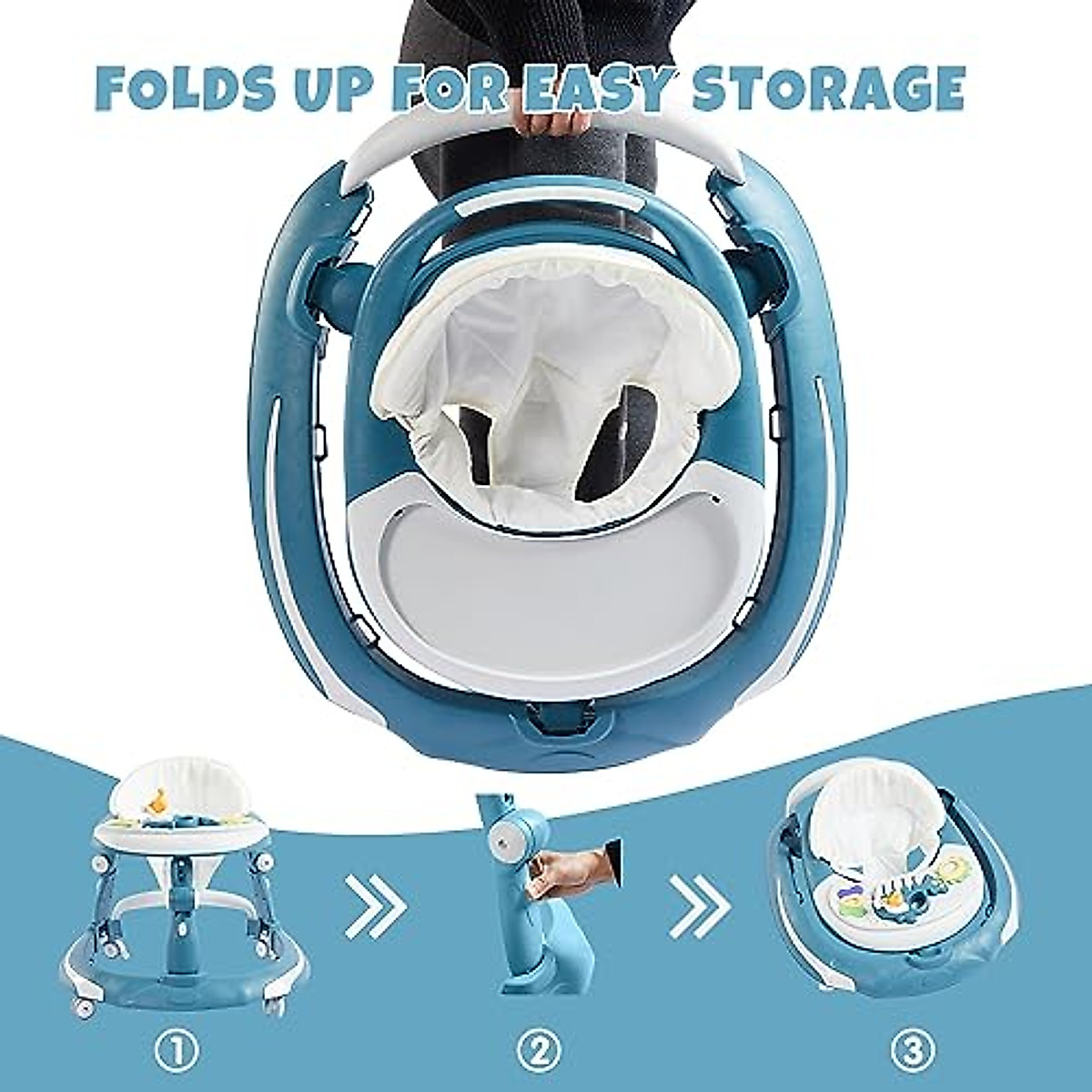 DaGiBayCn 3 in 1 Baby Walker, Baby Walkers for Boys and Girls with Removable Footrest, Feeding Tray, Rocking Function & Music Tray(Without Battery), Foldable Activity Walker for Baby 6-18 Months