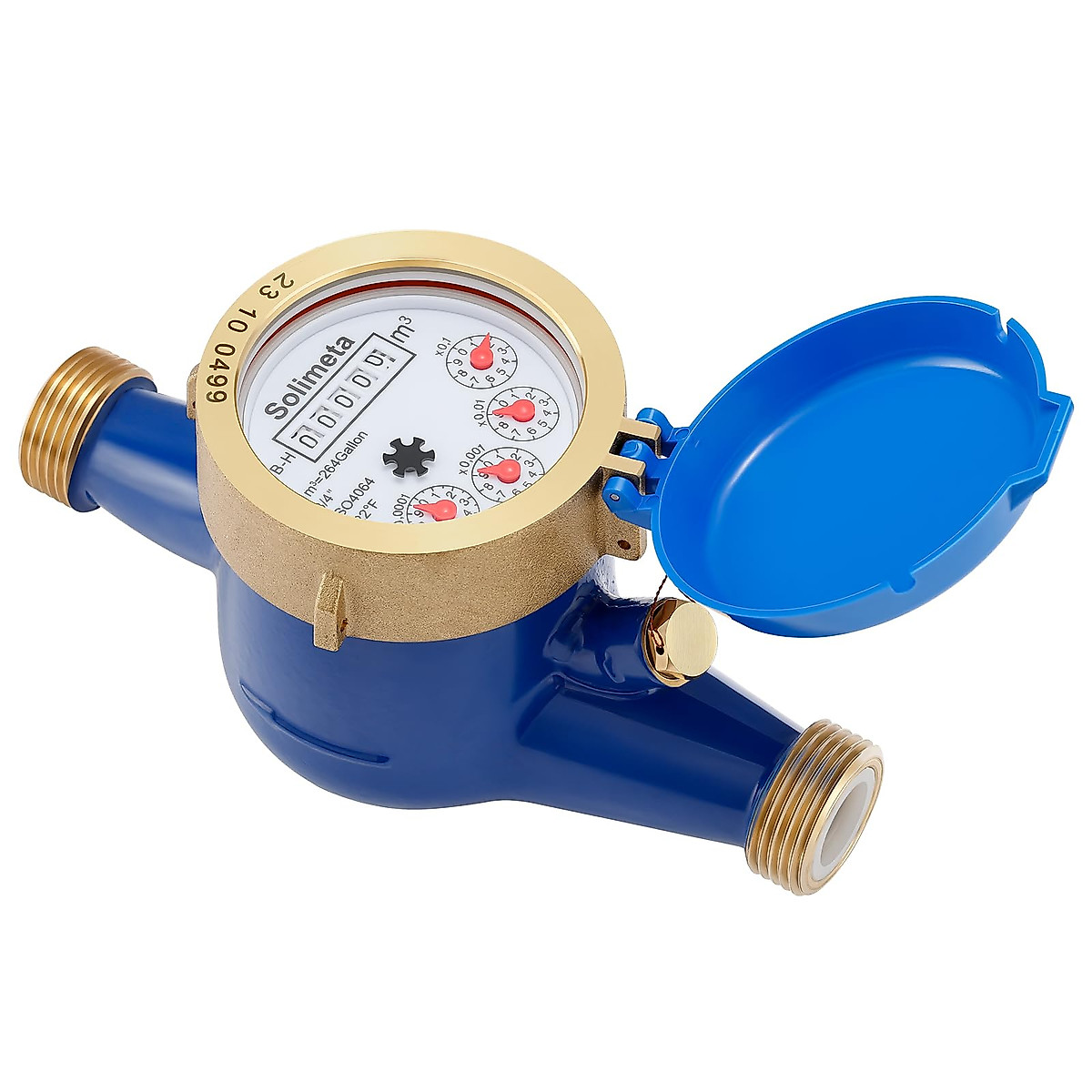 Solimeta Water Meter, Cold Water Meter for Garden and Home, 3/4"NPT Couplings, Measuring in Cubic Meter