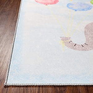 SUPERIOR Kids Indoor Area Rug, Elephant Design, Cute Rugs for Bedroom, Nursery, Playroom, Living Room, Entryway, Unique Accent, Soft Cotton Backed Rugs, Nursery Collection, 4' x 6', Baby Blue