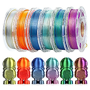 FTUREERA PLA Filament, Silk 3D Printer Filament 1.75mm, Dual Color Co Extrusion and Rainbow PLA Filament Bundle Multicolor, Dimensional Accuracy +/- 0.02 mm, 250g x 6 Spool/3.3lb