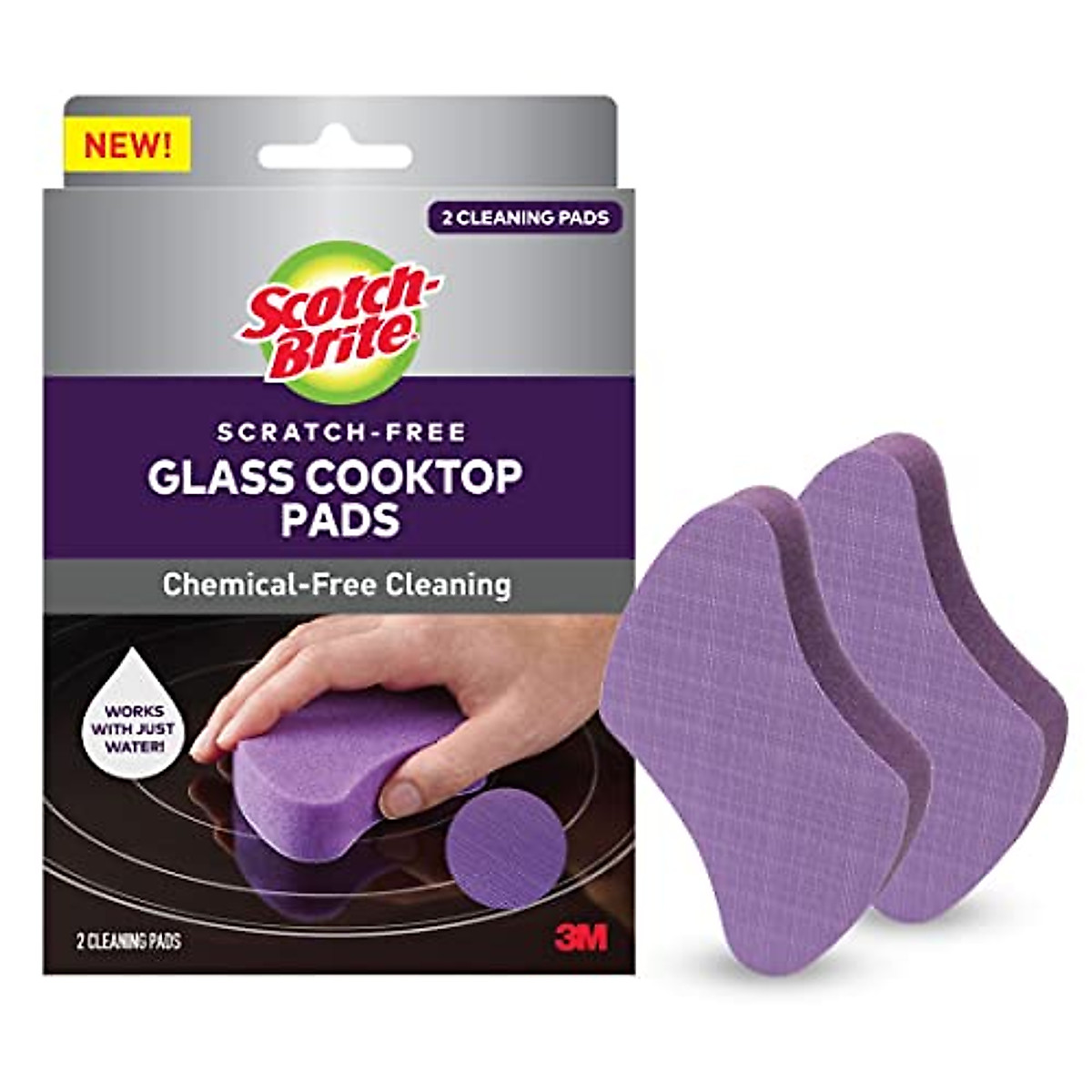Scotch-Brite Scratch-Free Glass Cooktop Pads, Chemical-Free Cleaning, 2 Cleaning Pads