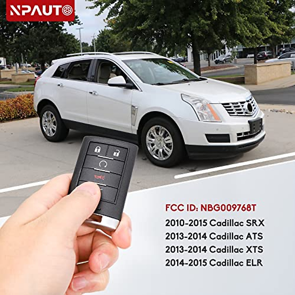 NPAUTO Key Fob Remote Replacement for Cadillac SRX ATS ELR XTS 2010 2011 2012 2013 2014 2015 Keyless Entry Remote Control Start Car Key Fobs (FCCID NBG009768T, 5-Buttons, 315 MHz)