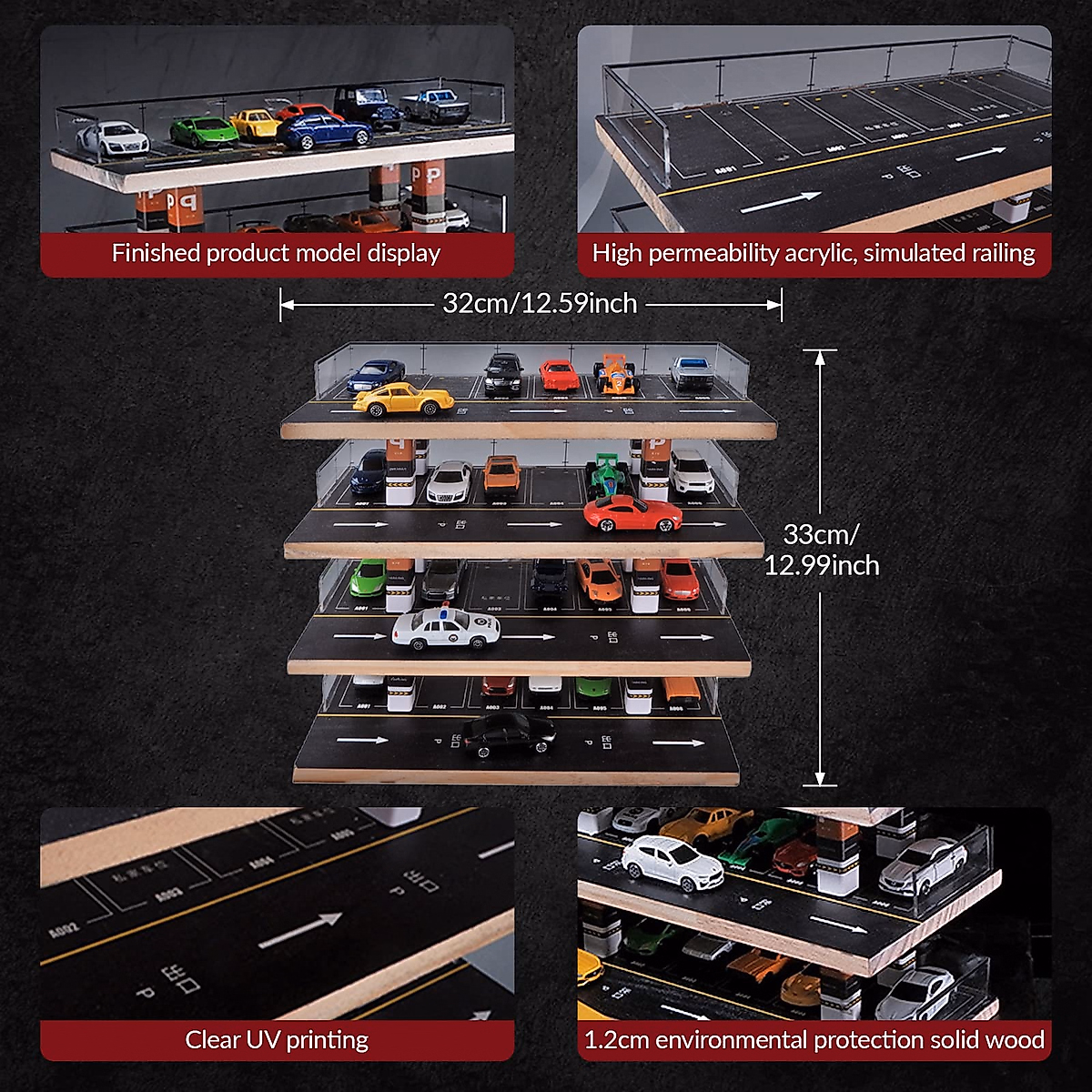 Harilla 1/64 Wooden Parking Lot Models Miniatures Car Garage Parking Lot Accessories Home Decor Collection Gifts