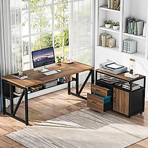 Tribesigns Office Desk with Drawers,63 inches L Shaped Computer Desk with Storage Shelves and Mobile File Cabinet, Executive Desk for Home Office Furniture Sets