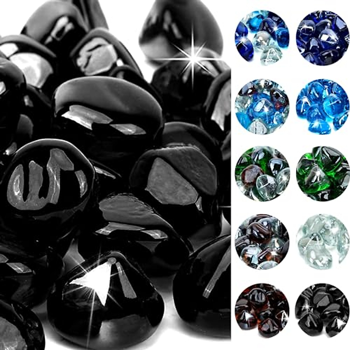 onlyfire 10-Pounds Fire Glass Diamonds for Propane Fire Pit, 1 Inch Reflective Firepit Glass Rocks Stones for Gas Fireplace and Fire Pit Table, Onyx Black