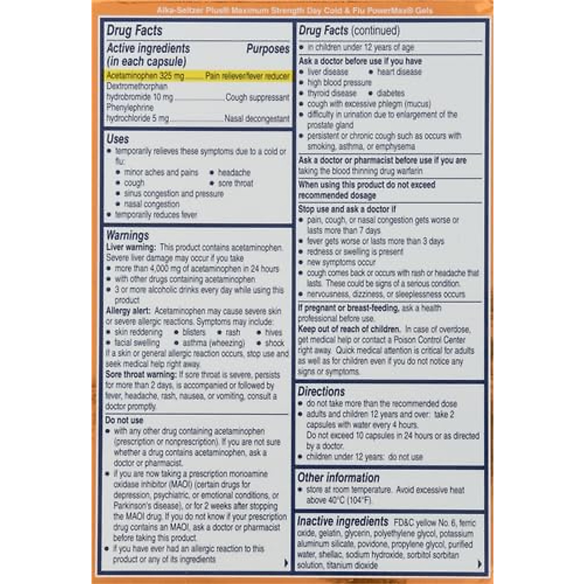 Alka-seltzer Plus Cold & Flu, Power Max Cold and Flu Medicine, Day, For Adults with Pain Reliver/Fever Reducer, Cough Suppressant, Nasal Decongestant, 24 count