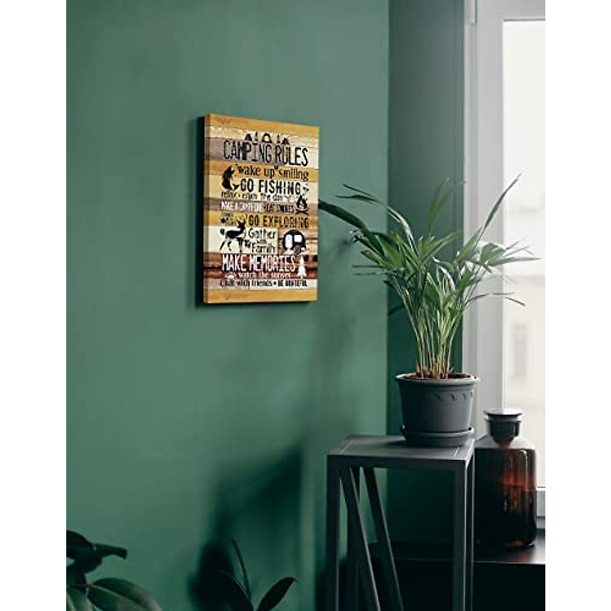 Camping Rules Make Memories Wood Grain Pattern Wall Art Prints Artwork Decor for Camper Themed Canvas Wall Art Prints,RV Outdoor Living Room Home Decorations,11"x14"