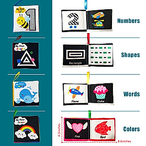 AMINFUN Soft Cloth Baby Book Toy 0-6 Months, Black White Baby Learning Book(Pack of 4),Touch and Feel Crinkle Book Infants 6-18 Months,Early Educational Toy 0-3 Months, Gift for Babies Infants