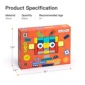 ROBUD Wooden Building Blocks Set for Toddlers Kids, Stacking Toy Gift for Boys and Girls Ages 3-8 Years Old - 100 PCS