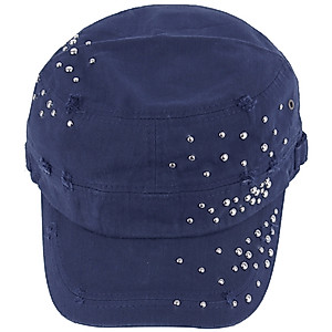 RaOn A213 Ripped Round Dome Studs Rivet Spike Spots Army Cap Golf Club Cadet Military (Navy)