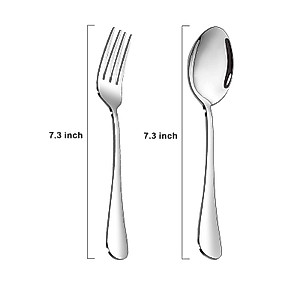 ANYLAT Spoon and Fork Set of 12, 6PCS Stainless Steel Dinner Forks and 6PCS Spoons Silverware Set, Dishwasher Safe (Silver 7.3 Inch)