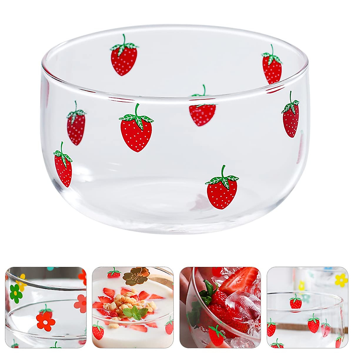 UPKOCH Microwave 3pcs For Pasta Mini Simple Clear Lotus High Plate Dessert Prep Style Stackable Soup Glasss Tray Container with Strawberry Round Serving Salad Dish Fruit Glass Rice Bowls
