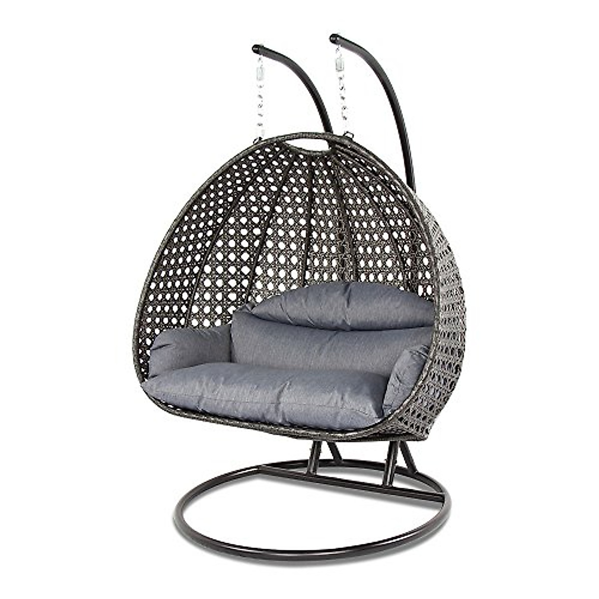 Island Gale® Luxury 2 Person Outdoor, Patio, Hanging Wicker Swing Chair 🎄🎄🎄🎄🎄🎄🎄🎄🎄🎄🎄🎄 ((2 Person) X-Large-Plus, Charcoal Rattan/Charcoal Cushion with Free Cover $128 Value)