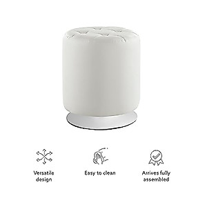 Linon White Sikes Faux Leather Tufted Swivel Ottoman with Chrome Base