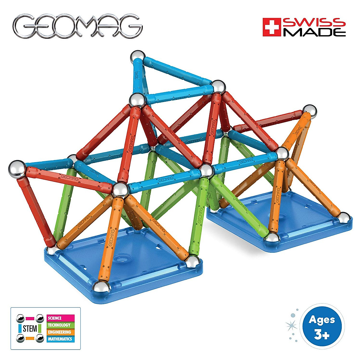 Geomag Magnetic Sticks and Balls Building Set | Magnet Toys for STEM, Creative, Educational Construction Play | Swiss-Made Innovation | Confetti 88 Piece Age 3+