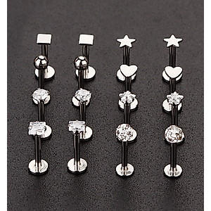 Udalyn 20 Pcs Stainless Steel Labret Studs Lip Rings for Men Women Nose Studs Cartilage Earrings Tragus Helix Piercing Jewelry 16G