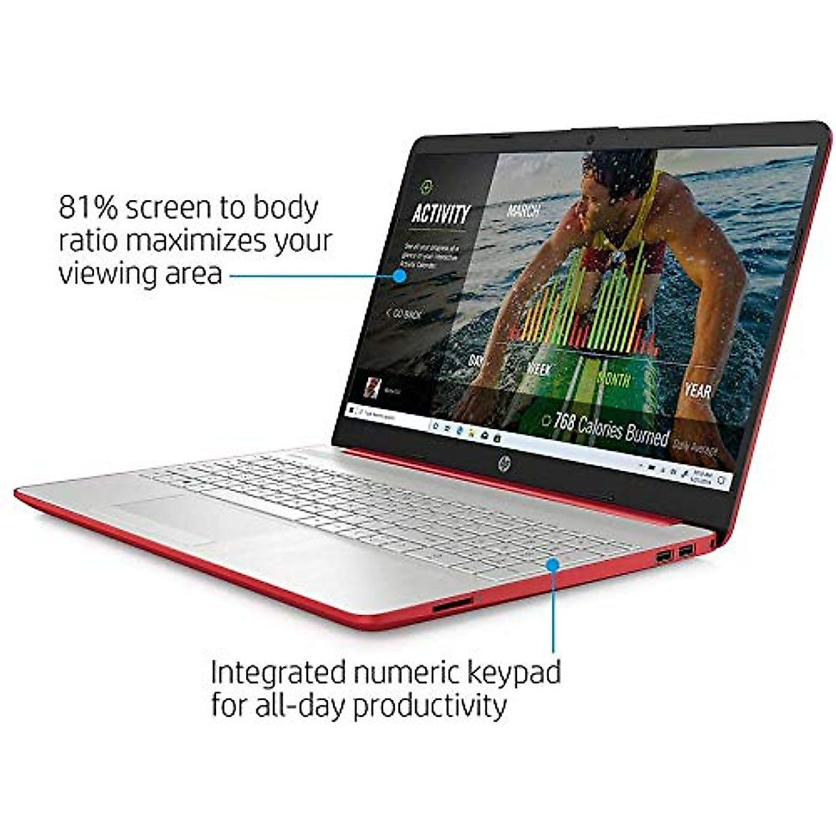 HP 2023 15.6" HD Laptop Computer Intel Dual-Core Pentium Gold 6405U 8GB DDR4 128GB SSD Intel UHD Graphics HD Webcam Bluetooth RJ-45 USB-C HDMI Windows 10 Scarlet Red w/RE 32GB USB
