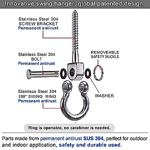 SELEWARE Heavy Duty 180° Swing Hangers, Stainless Steel Eye Screw Bracket, 1800 LB Capacity Playground Yoga Hammock Rope Tire Web Chair Sandbag Punching Bag Porch Swing Sets (4 Pack)