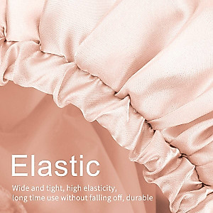 Auban Extra Large Shower Cap, Bowknot Double Layer Reusable Bath Hair Caps With Silky Satin for Women Beauty Bathing, Hair Spa, Home Hotel Travel Use (Beige)