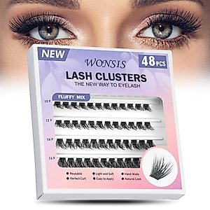 WONSIS 𝑳𝒂𝒔𝒉 𝑪𝒍𝒖𝒔𝒕𝒆𝒓𝒔, False Eyelashes Individual for DIY Lash Extension, 𝑴𝒊𝒙 𝑳𝒆𝒏𝒈𝒕𝒉 Individual Lashes, Natural Look 𝑹𝒆𝒖𝒔𝒂𝒃𝒍𝒆 Cluster Lashes for Home (Allure-𝗠𝗶𝘅)