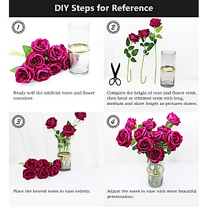 Olrla Fuchsia Artificial Rose Flower, 10 Faux Purple Roses Velvet Flower for Wedding Bouquets Home Office Garden Party Centerpiece Decoration (Purple 10)