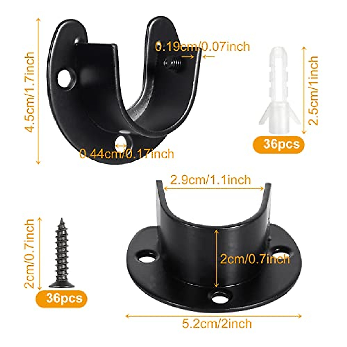 JMIATRY 12 PCS Closet Rod Brackets 1 Inch Closet Pole Socket Metal Closet Rod Brackets Heavy Duty Closet Rod Support Bracket U-Shaped Open Black Closet Rod Holders with Screws