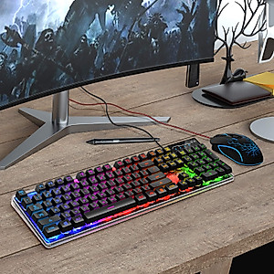 Gaming Keyboard and Mouse Combo, K1 LED Rainbow Backlit Keyboard with 104 Key for Computer/PC/Laptop