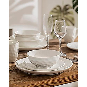 HOMBENE Large Dinnerware Set 16 Piece Service for 4, Plates and Bowls Sets, High-fired at 2372°F, for Dessert Salad and Pasta, Dishes Set w/Cereal Bowls