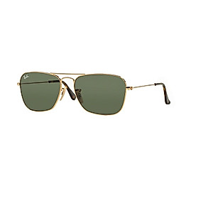 Ray-Ban RB3136 CARAVAN 181 58M Gold/Dark Green Square Sunglasses For Men For Women + BUNDLE with Designer iWear Eyewear Kit