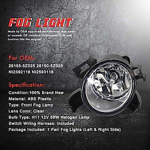 Driving Fog Lights Lamps Replacement for 2004-2018 Nissan Sentra & 2010-2015 Nissan Altima & 2007-2014 Nissan Maxima with H11 12V 55W Halogen Bulbs & Switch