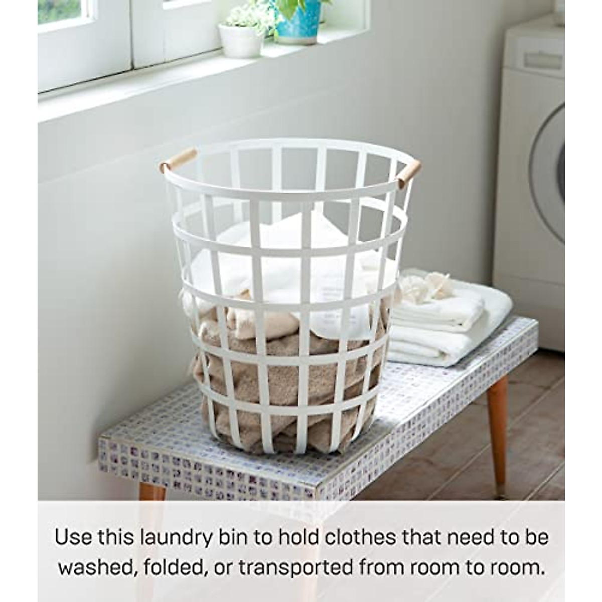 YAMAZAKI home Tosca Round Laundry Basket White,