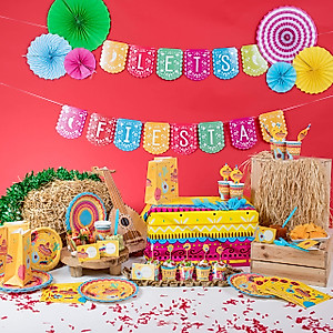 Mexican Fiesta Paper Plates Serves 16 Guests - Includes 16 Large Dinner Plates, 16 Dessert Plates, 16 Cups, and 16 Napkins | Perfect for Birthday, Taco Party, Cinco de Mayo and More