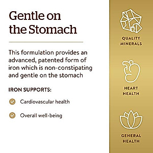 Solgar Gentle Iron - Ideal for Sensitive StomachsRed Blood Cell Supplement, , Non Constipating & GMO, Vegan, Gluten & Dairy Free, Kosher - 180 Servings, Unflavored, 180 Count