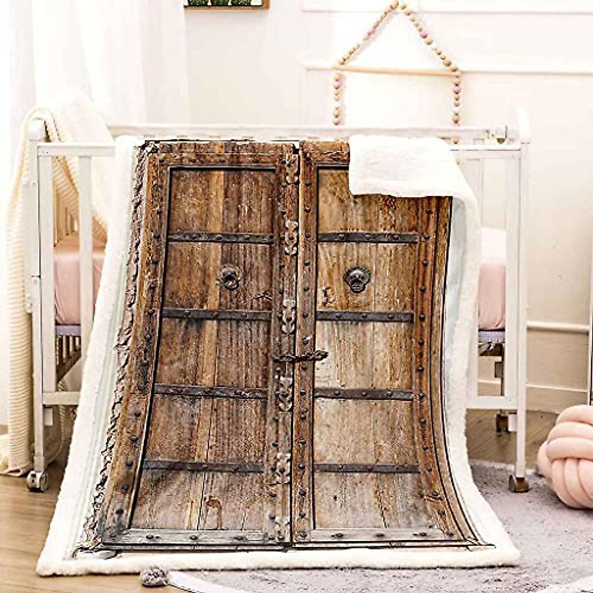 NARBOR Soft Fleece Throw Blanket - Fluffy Microfiber Solid Blankets for Bed and Couch Double/Single Size - 59X79Inch Wooden Door Print Printed Flannel Blanket for Bed, Couch and Sofa