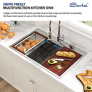 Sarlai Drop In Kitchen Sink - 33x22 Drop In Kitchen Sink Ledge Workstation 16 Gauge Stainless Steel Topmount Deep Single Bowl Over Counter Kitchen Sinks Basin Round Corners