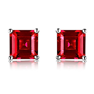 Navachi 925 Sterling Silver 18k White Gold Plated 1.6ct Square Ruby Az9141e Stud Earrings
