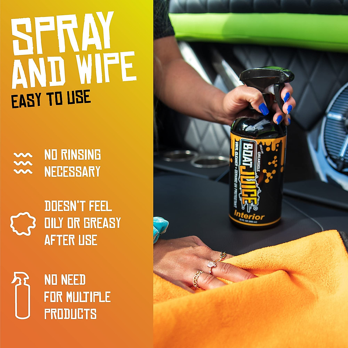 Boat Juice 2in1 Interior Boat Cleaner & Protectant Spray | Vinyl Boat Seat Cleaner + Ceramic UV Protection | Also for Upholstery, Carpet | Marine Detailing, Orange Creamsicle Scent, Made in USA (32oz)