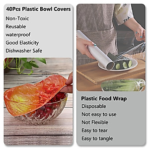 Evenpop 40Pcs Reusable Elastic Food Bowl Storage Covers, Plastic Bowl Covers, Fresh Keeping Bags Food Plastic Wrap, Bowl Covers Stretch Reusable Food Covers for Outside Picnic Kitchen