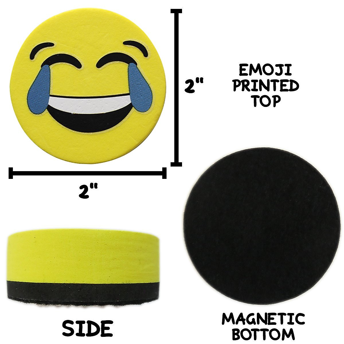 VIZ-PRO Magnetic Smiley Face Circular Whiteboard Eraser / 4 Pack of 2" Dry Erase Erasers